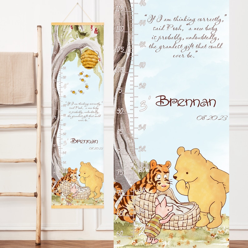 Classic Winnie the Pooh Growth Chart, Personalized Baby Nursery Height ...