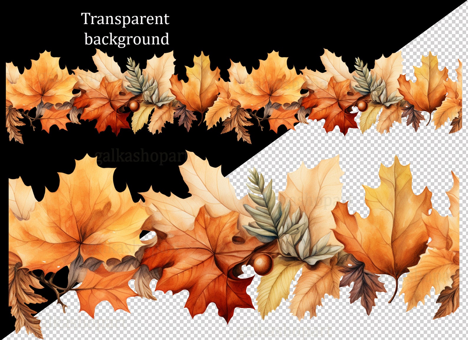 Watercolor Autumn Borders Clipart: Set of 6 Seamless Leaves Borders ...