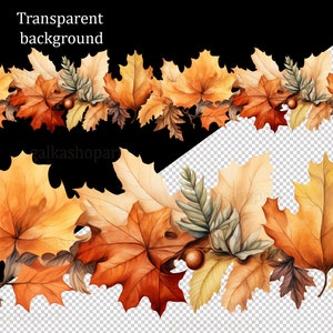 Watercolor Autumn Borders Clipart: Set of 6 Seamless Leaves Borders ...