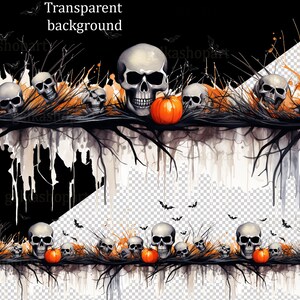 Watercolor Halloween Seamless Border Clipart: Autumn Frame PNG; Fall ...