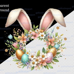 Happy Easter Floral Bunny Wreaths & Borders PNG Clipart: Rabbit Ears ...