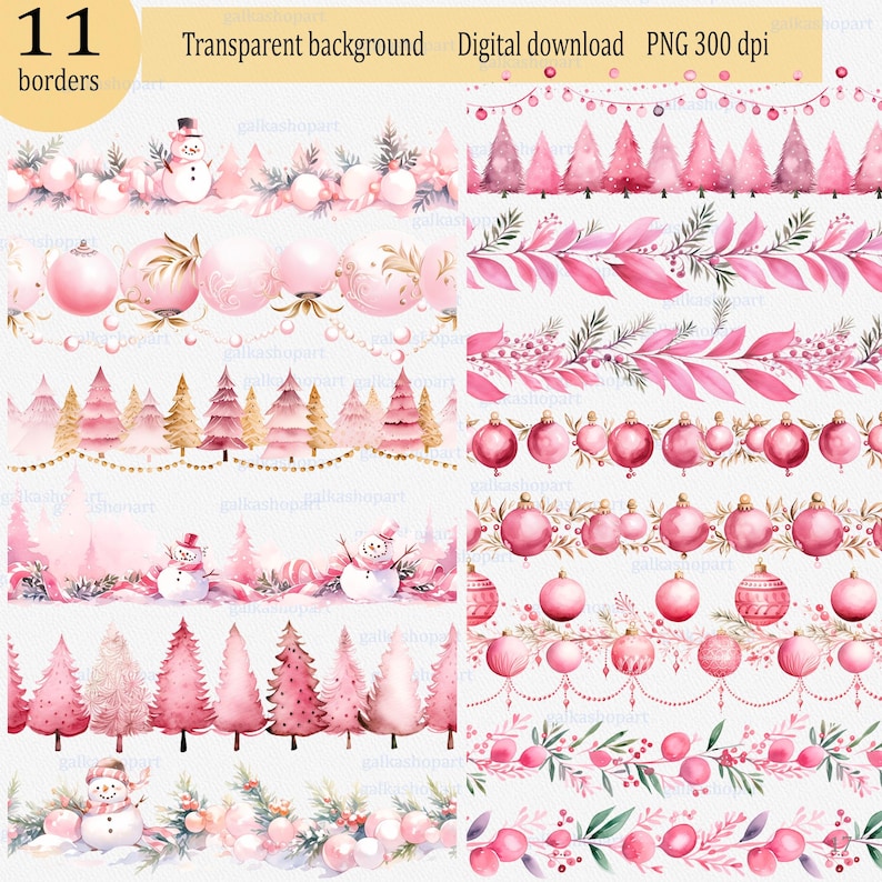 Watercolor Christmas Border Clipart PNG: Frame of Xmas Tree Branches ...