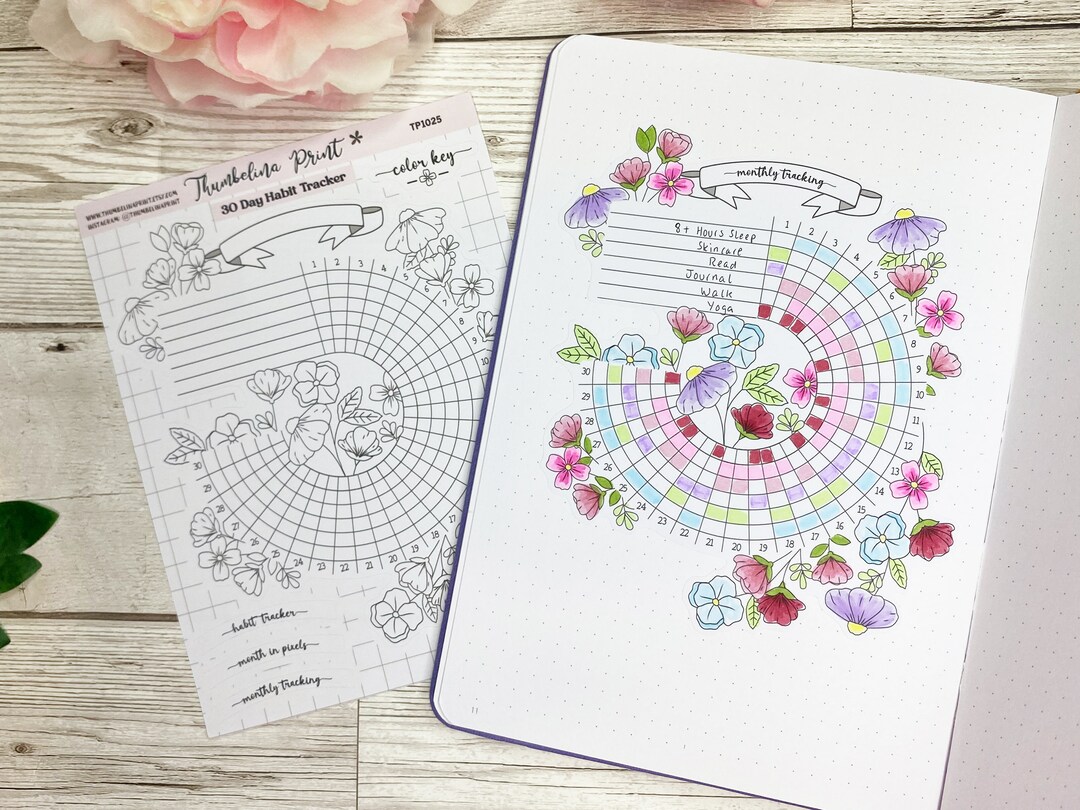 30 Day Month Floral Circular Tracker Planner Sticker | Journal ...