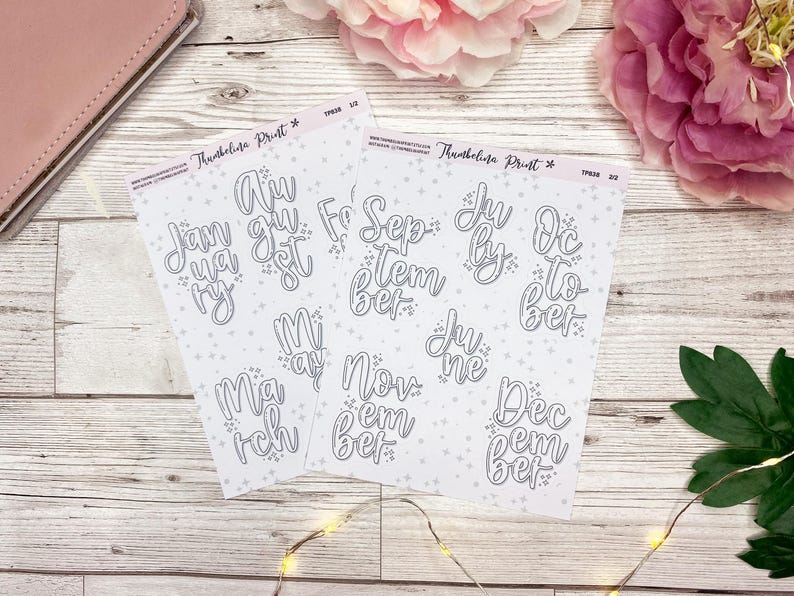 Stacked Monthly Headers Script Planner Stickers | Decorative ...