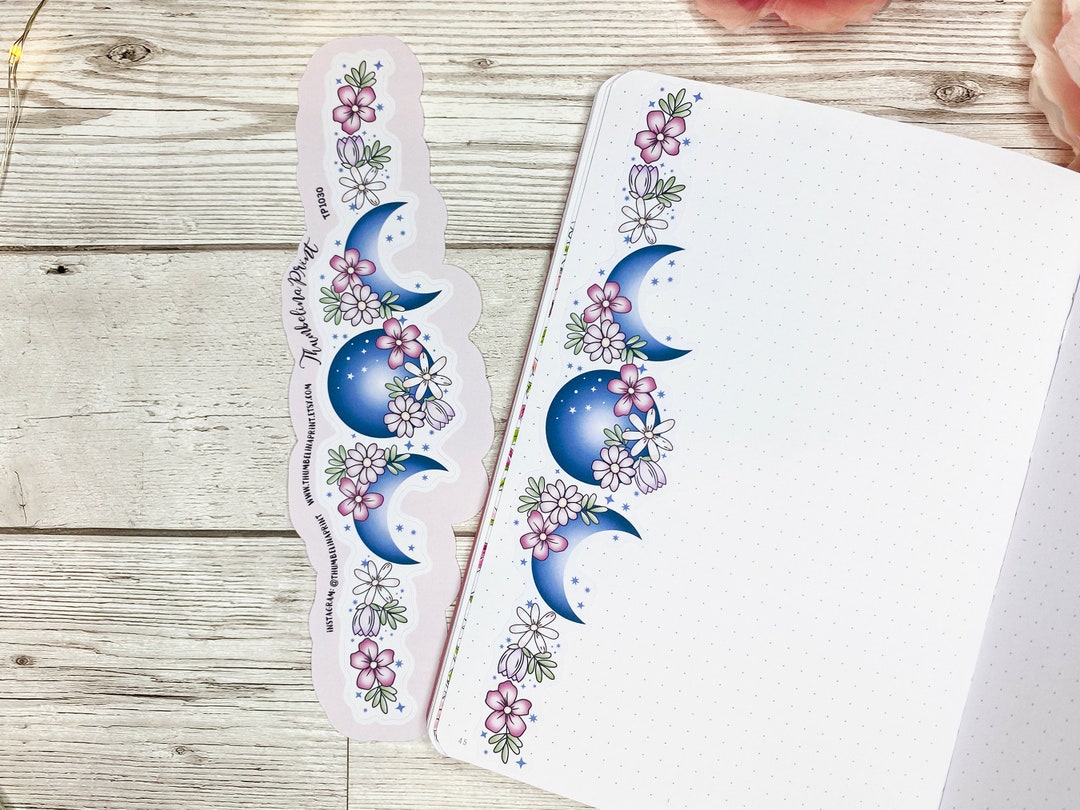 Floral Moon Vertical Page Runner Sticker | Decorative & Functional ...