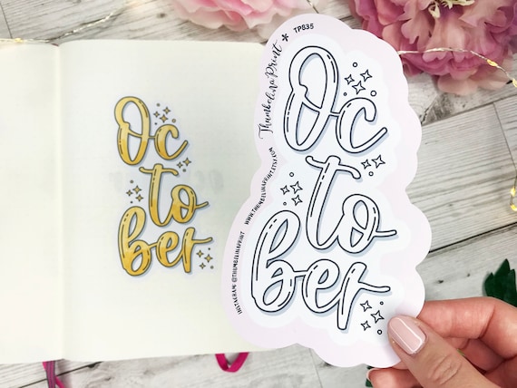 Stacked 'october' Script Title Planner Stickers | Etsy