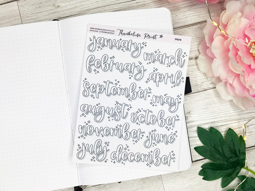 Cursive Stars Outline Monthly Script Planner Stickers | Decorative ...