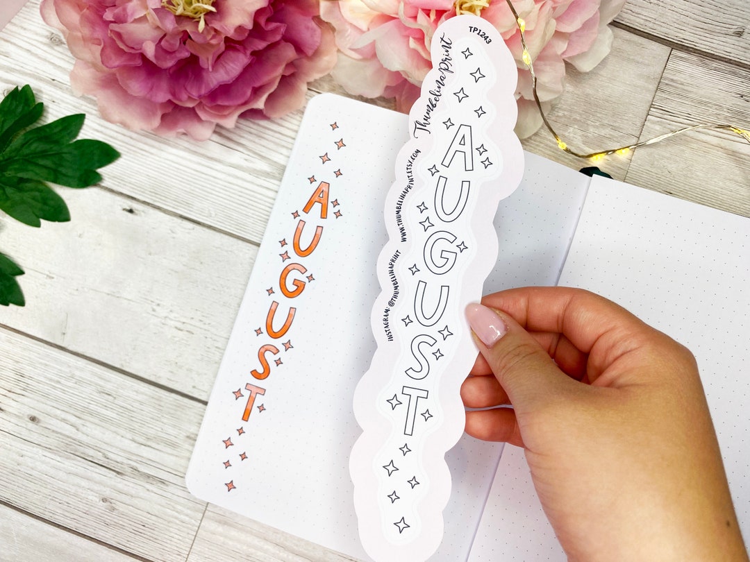 Vertical 'august' Script Title Planner Stickers | Decorative ...