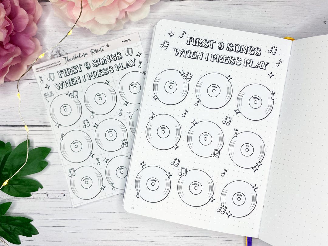 First 9 Songs When I Press Play Journal Page Prompt Sticker Sheet ...