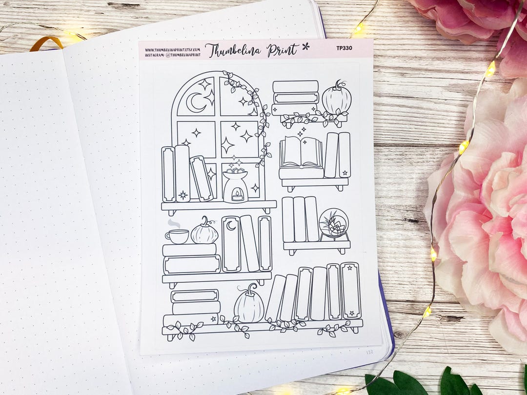 Autumn/fall Reading Bookshelf Tracker in Black and White | Decorative ...