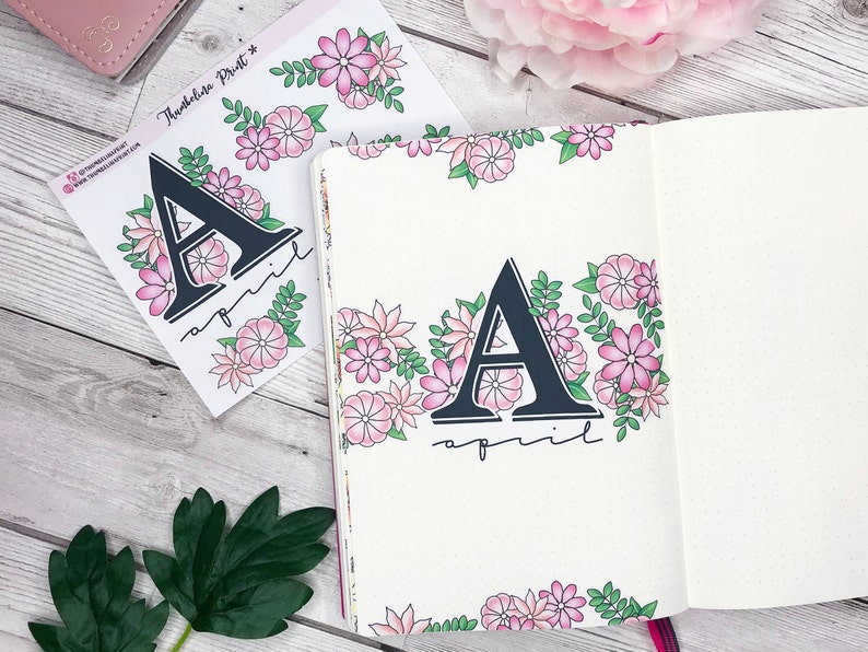 April Floral Initial Title Page Planner Stickers | Decorative ...