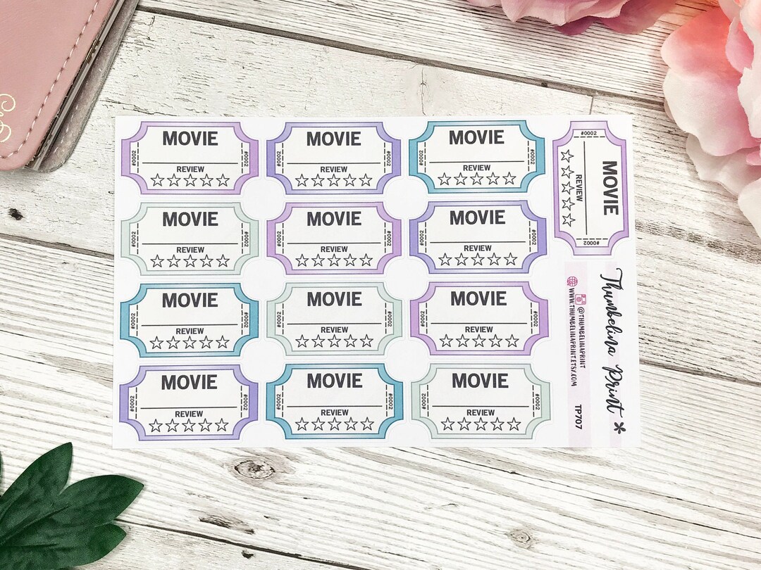 Movie Ticket Tracker Stickers in A Lavender and Mint Colour Palette for ...