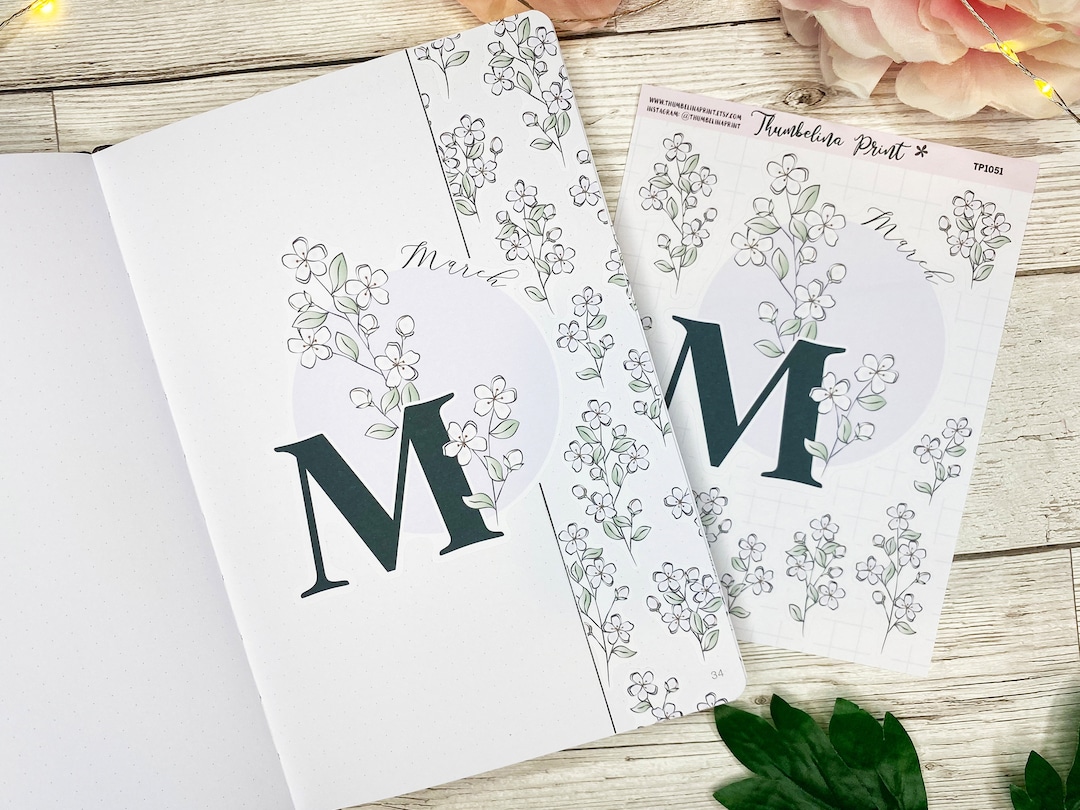 March Circle Floral Title Page Planner Stickers | Decorative ...