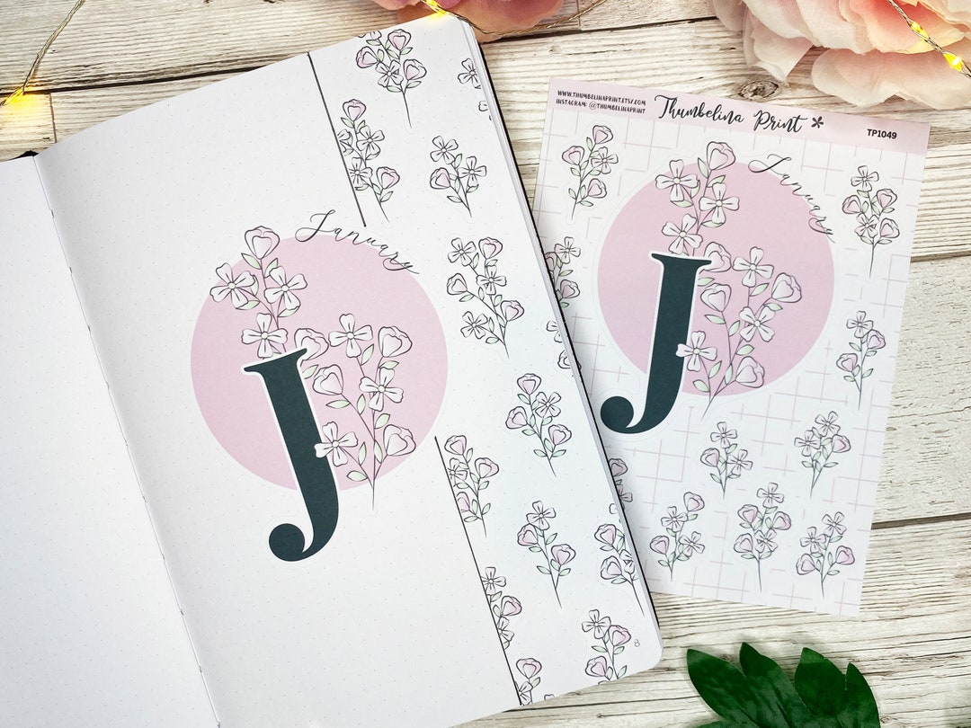 January Circle Floral Title Page Planner Stickers | Decorative ...