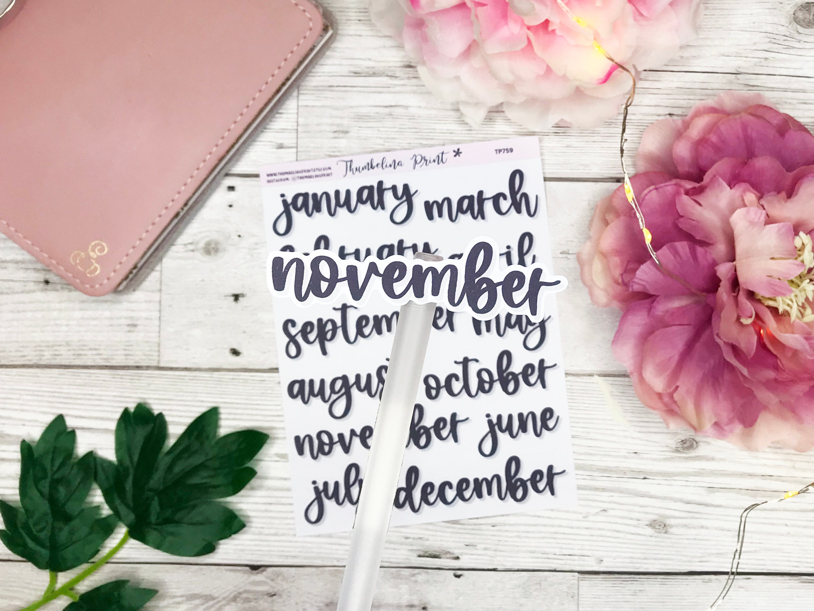 Black Cursive Monthly Script Planner Stickers Decorative & - Etsy UK