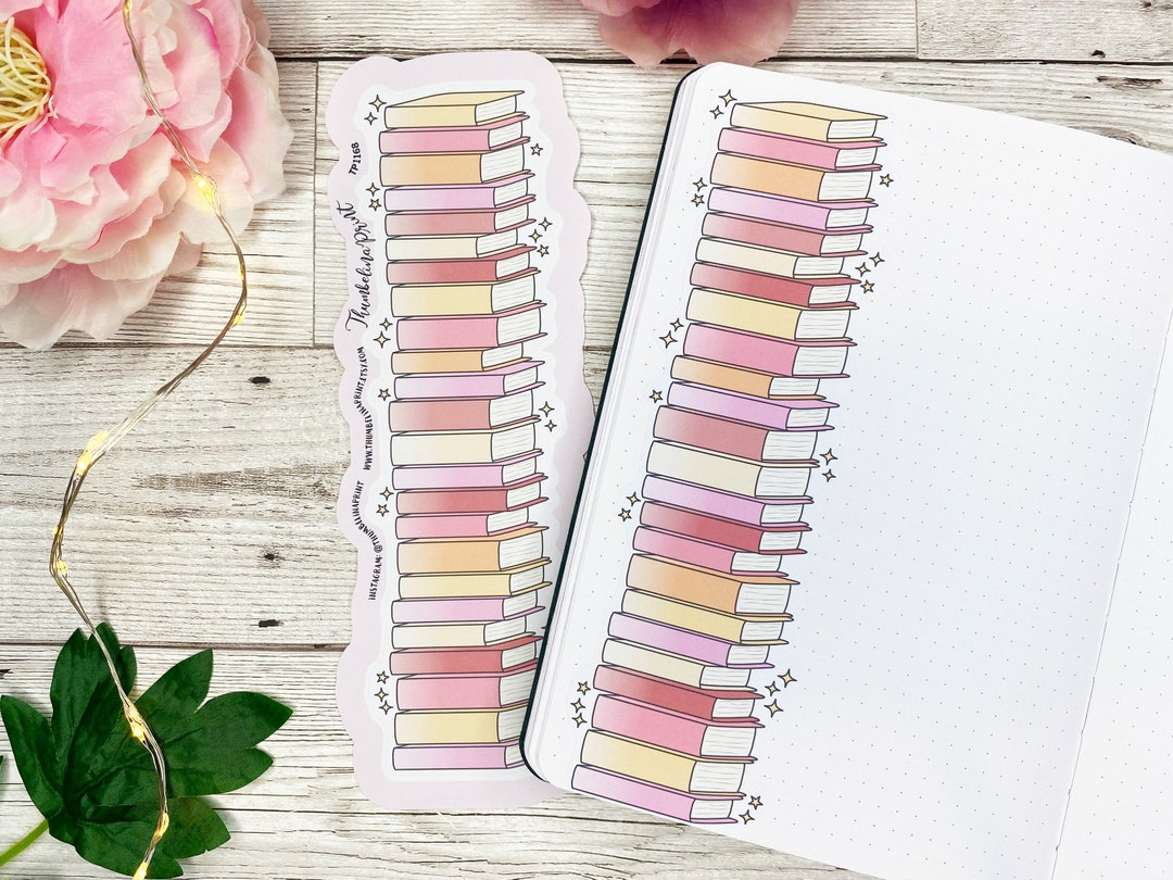 Warm Toned Book Stack Vertical Page Runner Sticker | Decorative ...