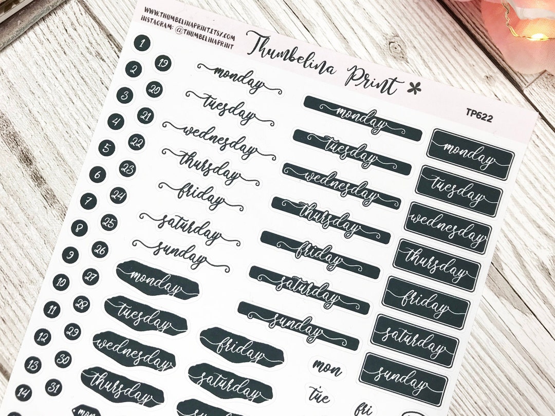 Days of the Week Black and White Script | Decorative & Functional ...