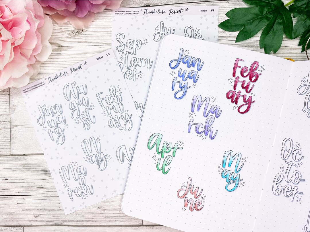 Stacked Monthly Headers Script Planner Stickers | Decorative ...