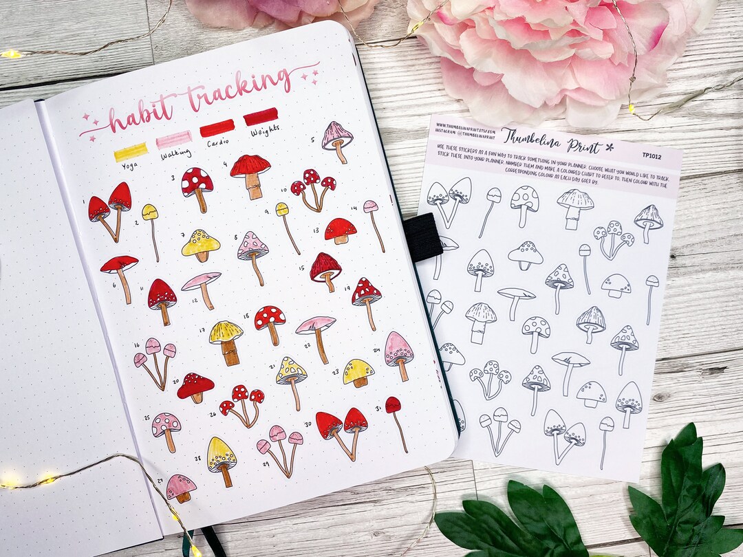 Mushroom Habit Tracker Sticker Decorative & Functional Planning Mood ...