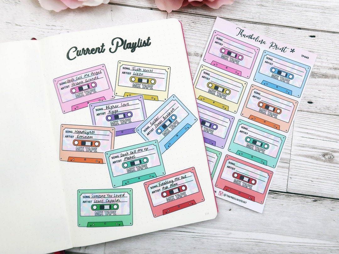 Mixtape, Song, Playlist Tracker Planner Stickers in Colour for Bullet ...