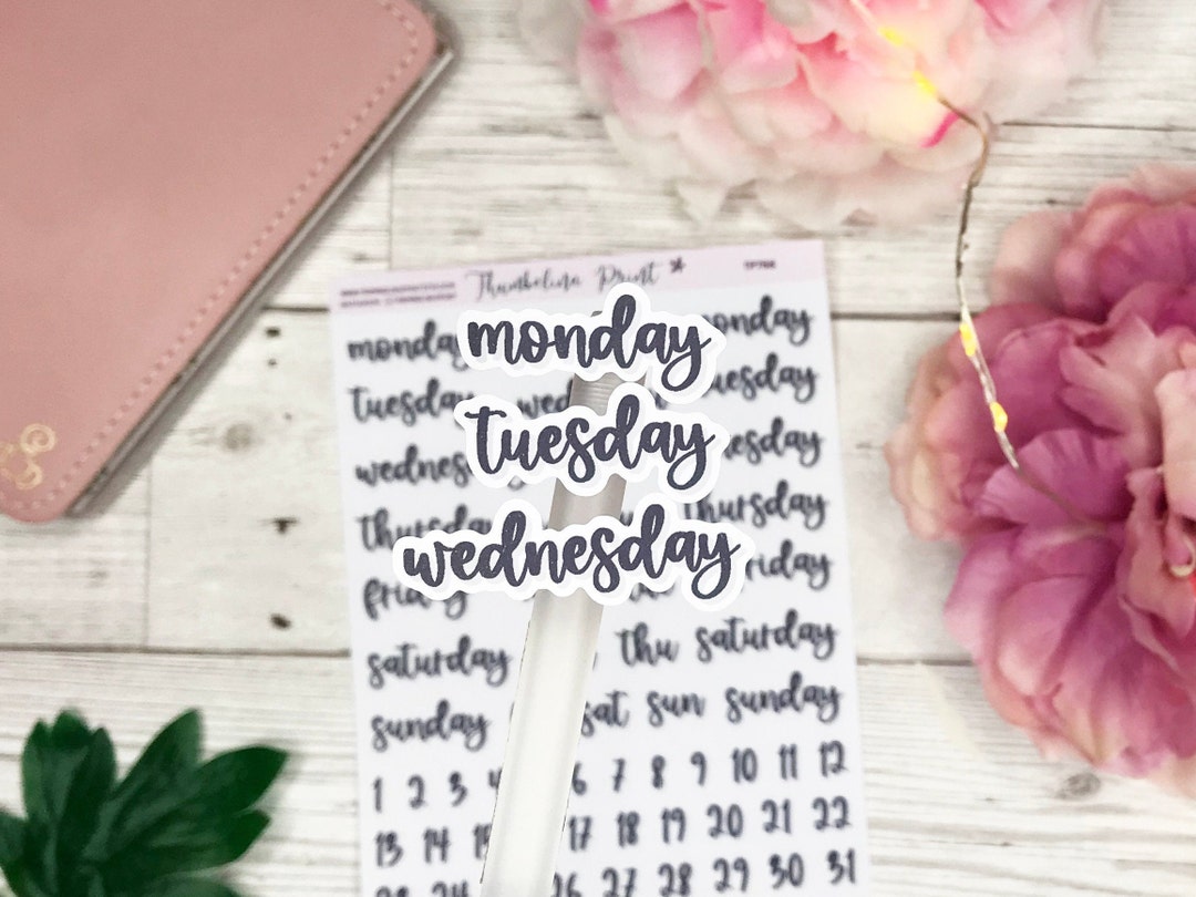 Black Weekday Script Planner Stickers | Decorative & Functional ...