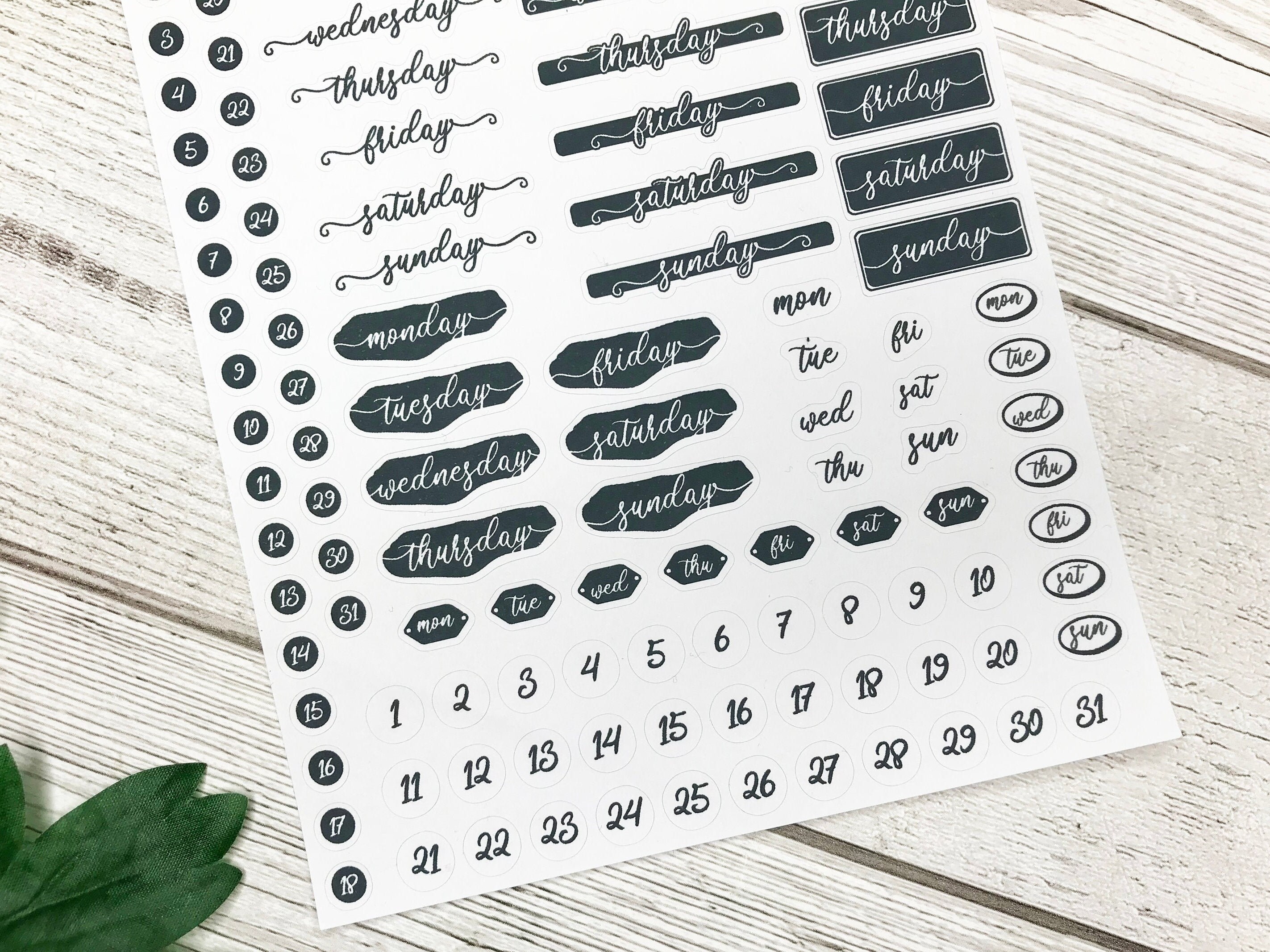 Days of the Week Black and White Script | Decorative & Functional ...