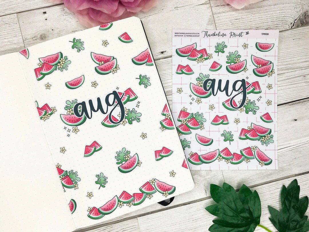 August Watermelon Fruit Title Page Planner Stickers | Decorative ...