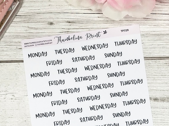 Days of the Week in Black and White Script Decorative & - Etsy