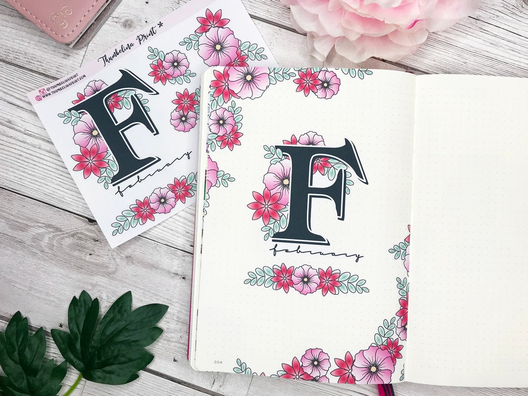 February Floral Initial Title Page Planner Stickers | Decorative ...