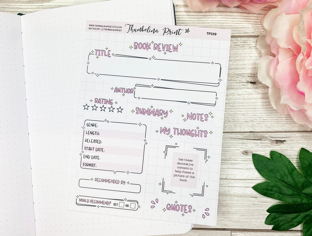 Pink Book Review Sticker Kit Sheet | Decorative & Functional Planning ...