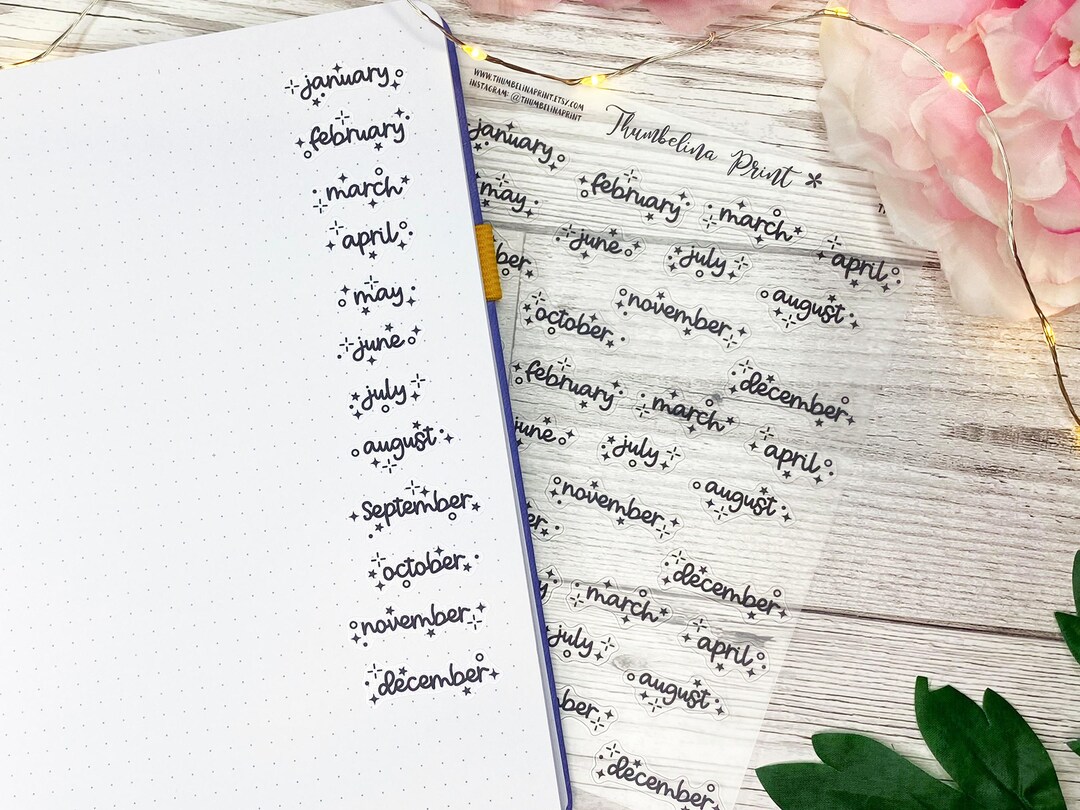 Small Month Transparent Stickers in Black | Decorative & Functional ...