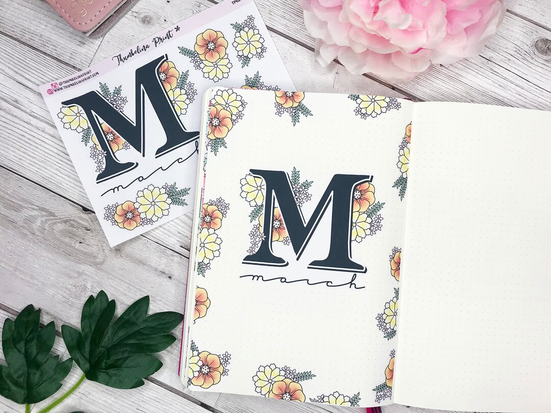 March Floral Initial Title Page Planner Stickers | Decorative ...