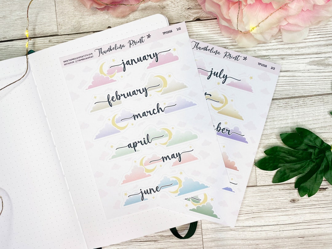 Moon and Cloud Monthly Headers Script Planner Stickers | Decorative ...