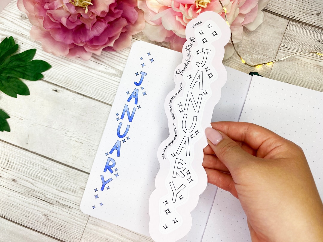 Vertical 'january' Script Title Planner Stickers | Decorative ...