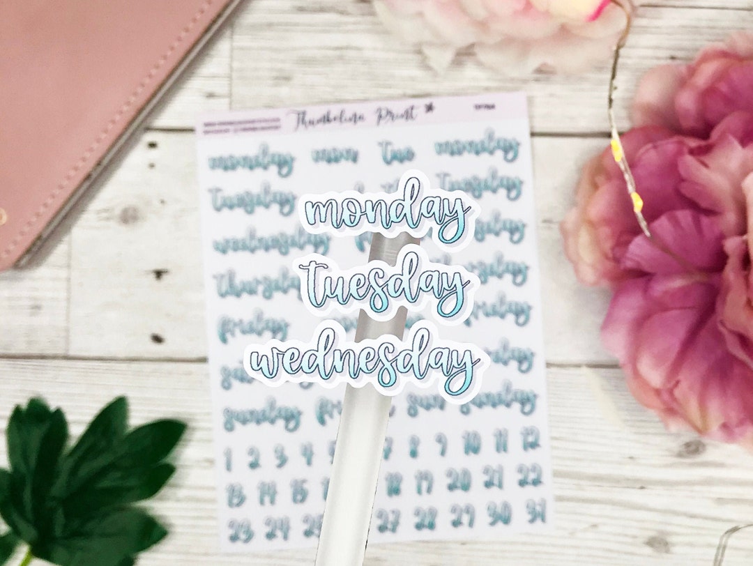 Blue Ombre Weekday Script Planner Stickers / Planificación decorativa y ...