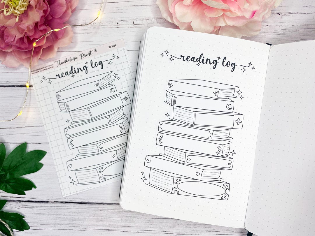 Black and White Book Pile Reading Log Sticker | Decorative & Functional ...