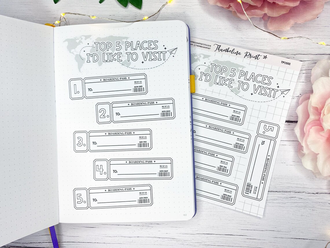 Top 5 Places I'd Like to Visit Journal Page Prompt Sticker Sheet ...