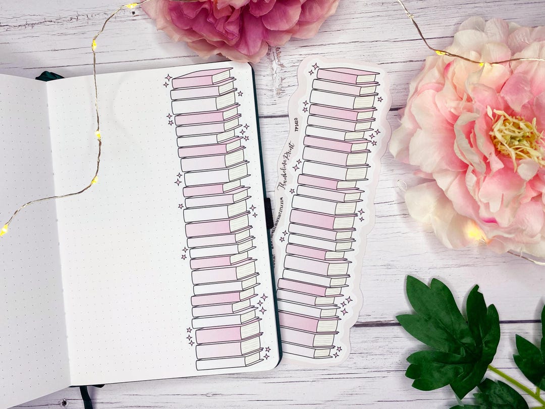 Pink Book Stack Vertical Page Runner Sticker | Decorative & Functional ...