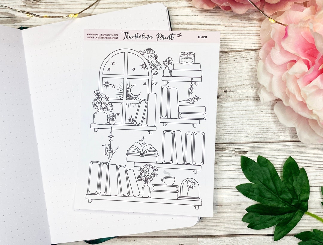 Night Time Reading Bookshelf Tracker in Black and White | Decorative ...