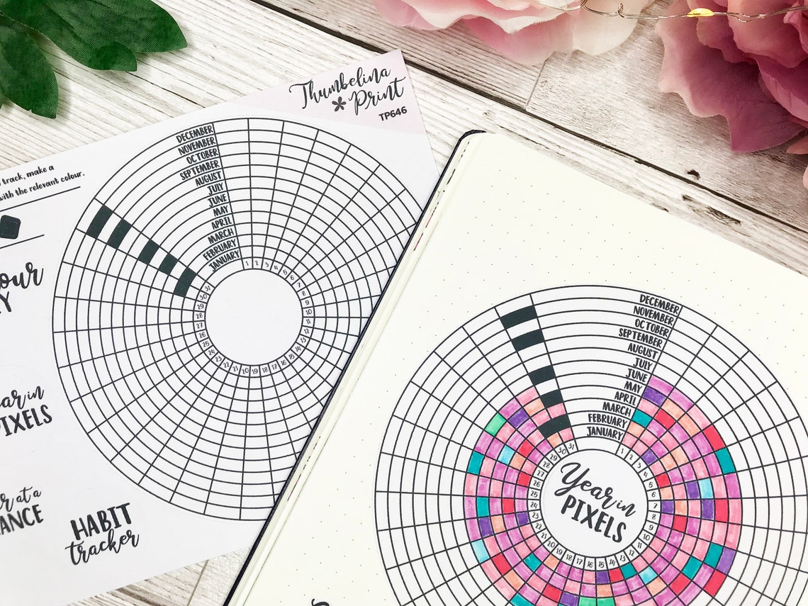 Circular Year in Pixels Planner Sticker Bullet Journal - Etsy UK
