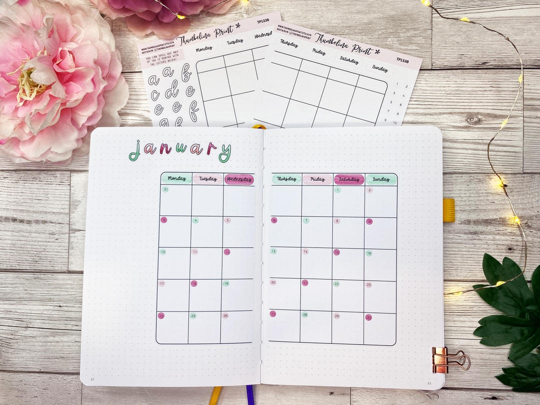 Monthly View Calendar Cursive Style Letters Version 2 Journal Sticker ...