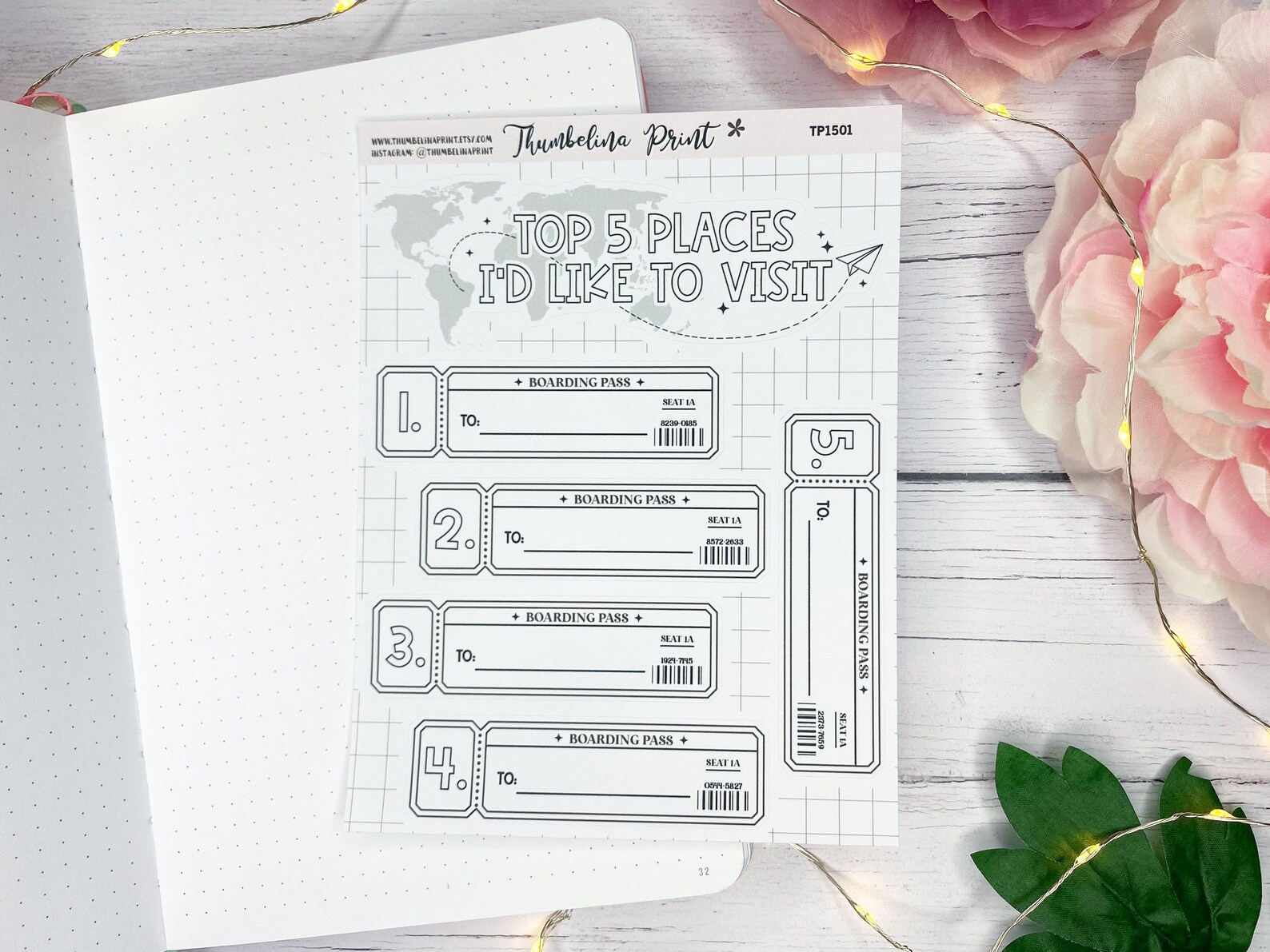 Top 5 Places I'd Like to Visit Journal Page Prompt Sticker Sheet ...