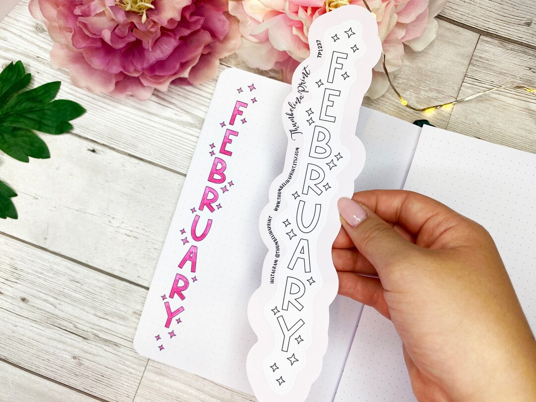 Vertical 'february' Script Title Planner Stickers | Decorative ...