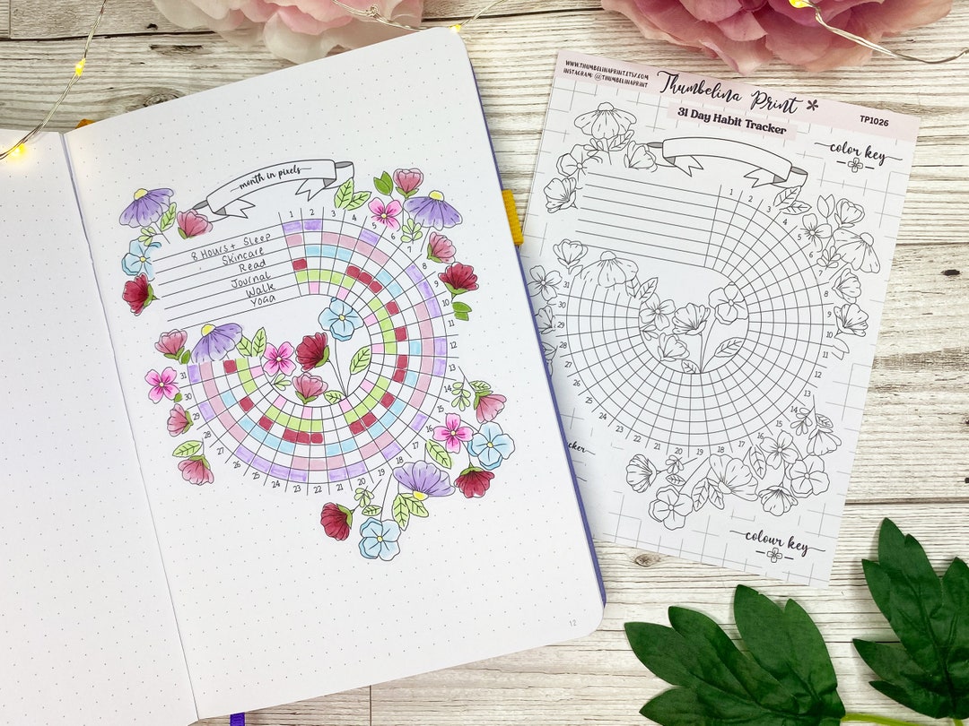31 Day Month Floral Circular Tracker Planner Sticker | Journal ...