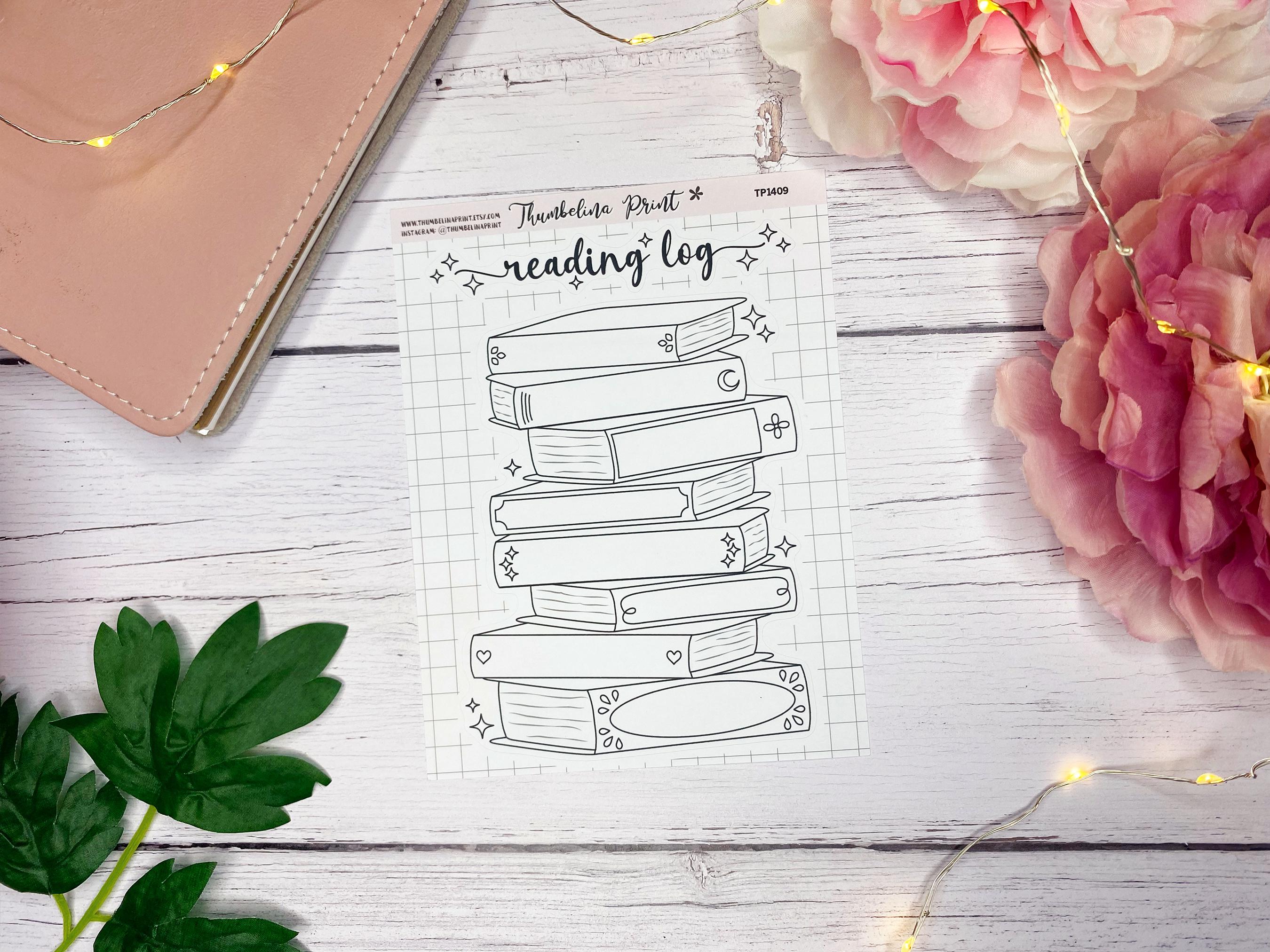 Black and White Book Pile Reading Log Sticker | Decorative & Functional ...