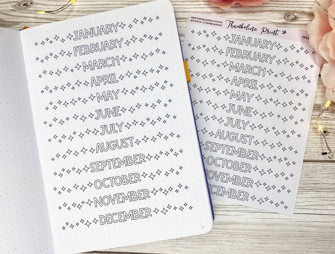 Horizontal Month Headers With Stars Planner Stickers | Decorative ...