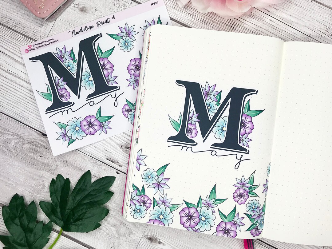 May Floral Initial Title Page Planner Stickers | Decorative ...