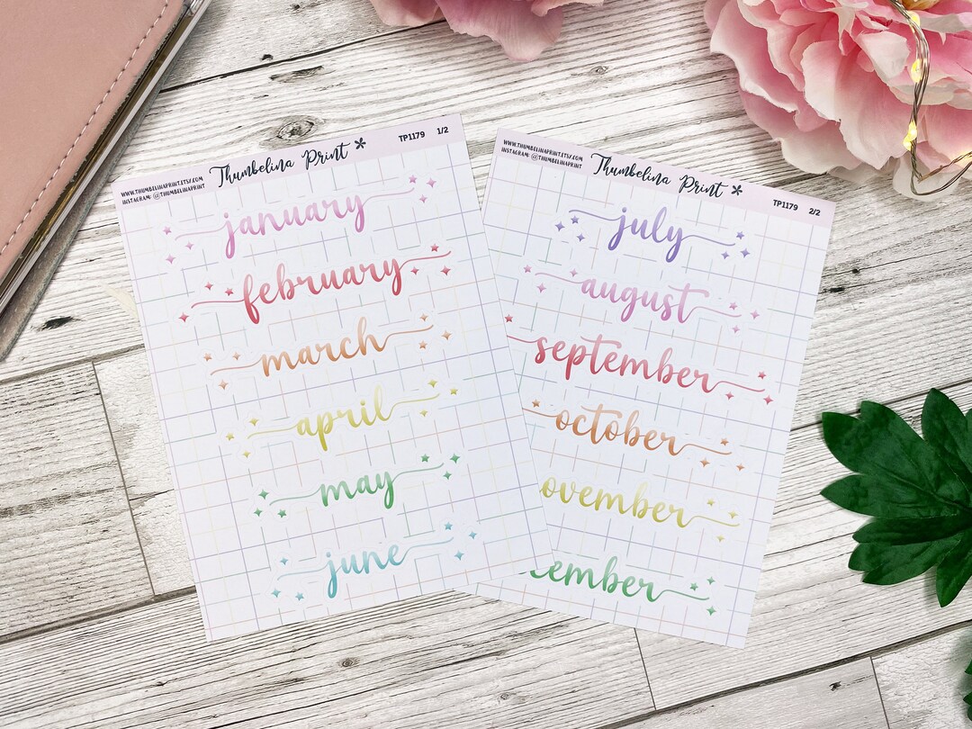 Monthly Headers Rainbow Script Planner Stickers | Decorative ...