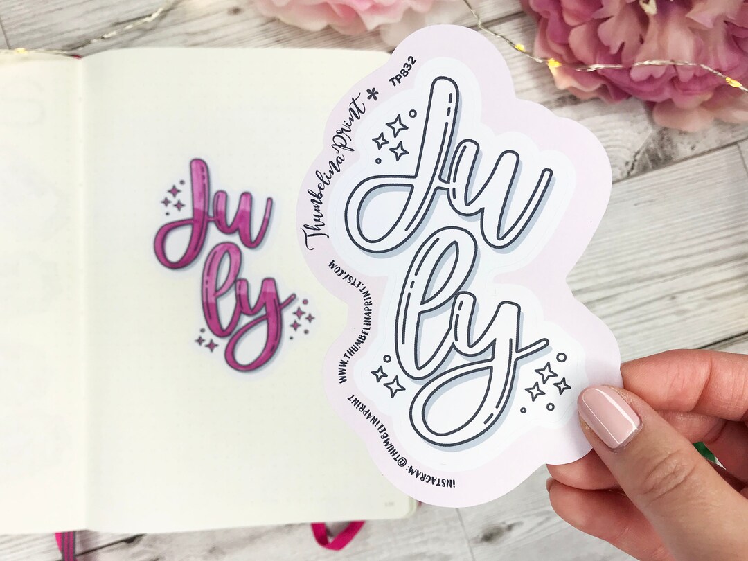Stacked 'july' Script Title Planner Stickers | Decorative & Functional ...