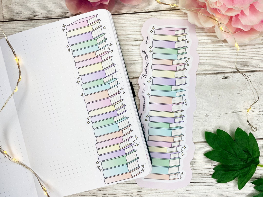Pastel Book Stack Vertical Page Runner Sticker | Decorative ...